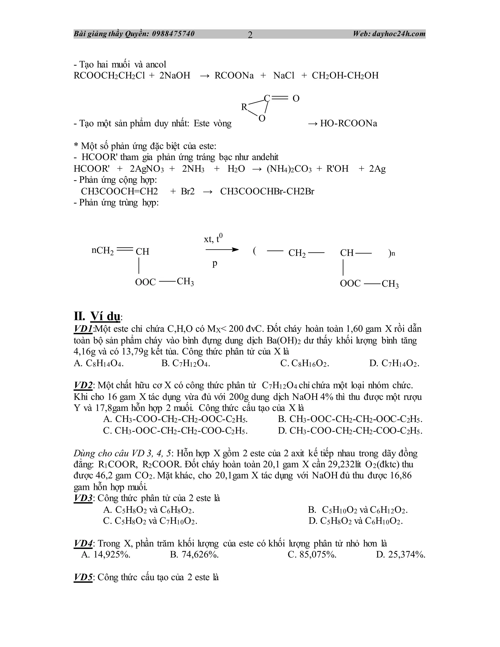 Phản ứng thủy phân của este | DOC