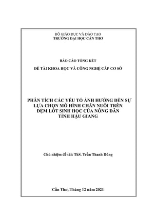 Phân tích các yếu tố ảnh hưởng đến sự lựa chọn mô hình chăn nuôi trên ...