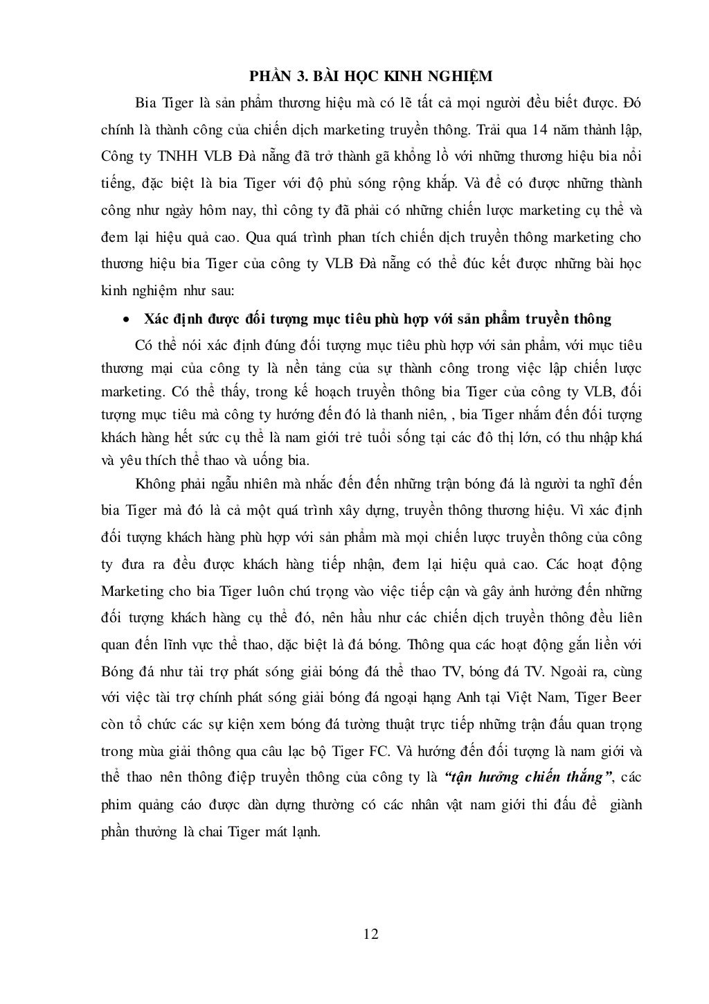 Phân Tích Chiến Dịch Truyền Thông Marketing Thương Hiệu Bia Tiger | DOCX