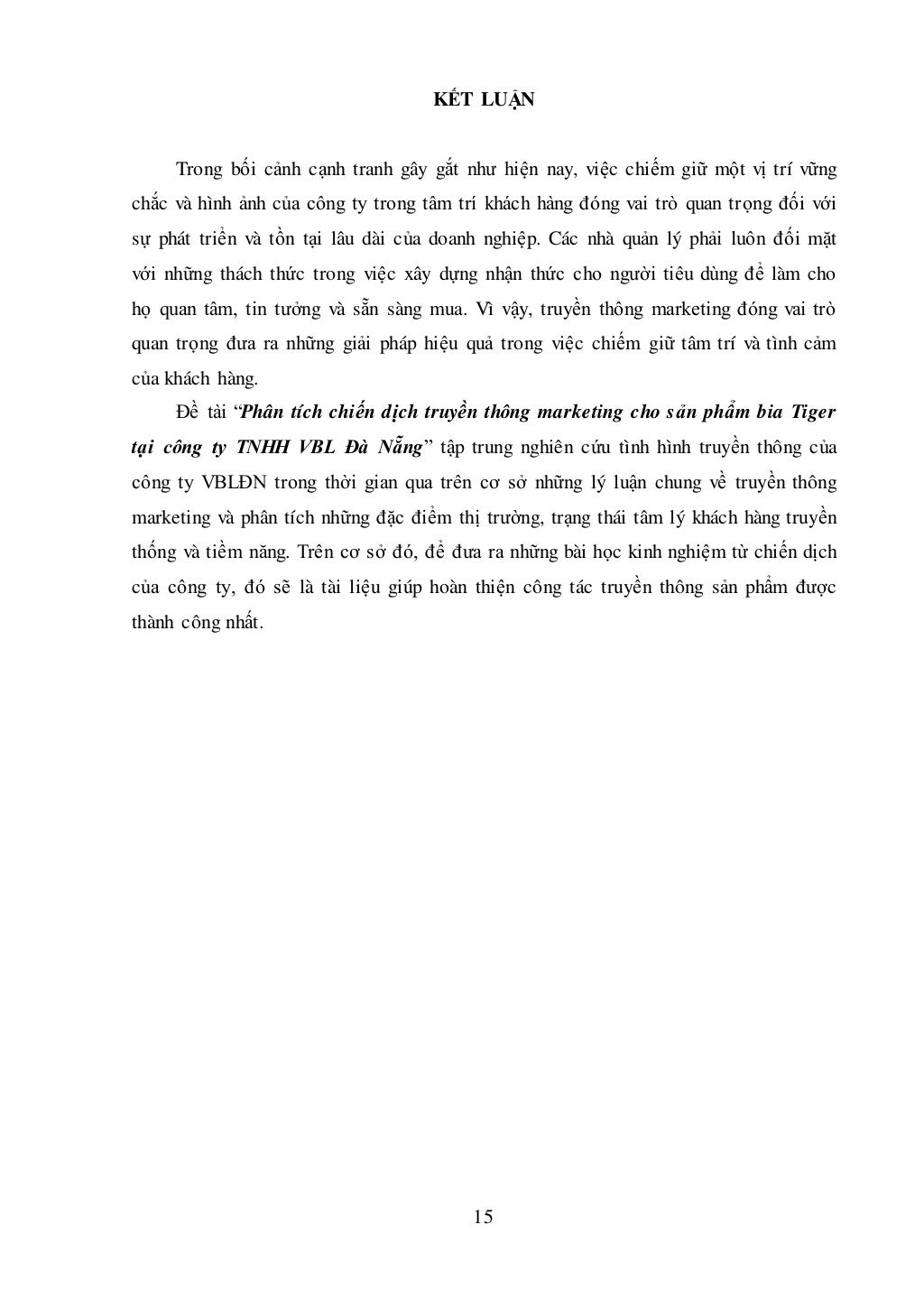Phân Tích Chiến Dịch Truyền Thông Marketing Thương Hiệu Bia Tiger | DOCX