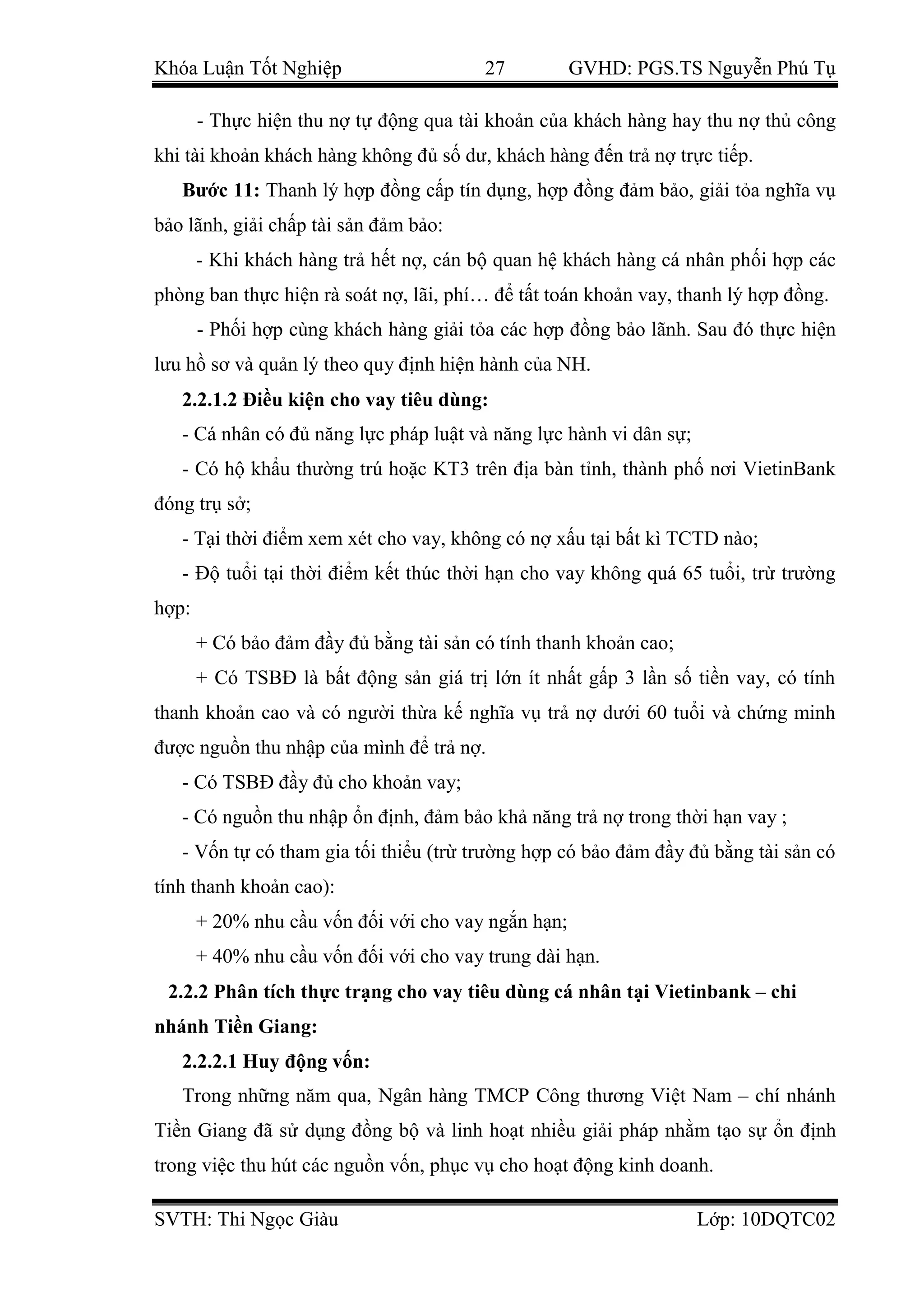 Phân tích hoạt động cho vay tiêu dùng tại ngân hàng tmcp công thương việt nam – chi nhánh tiền ...