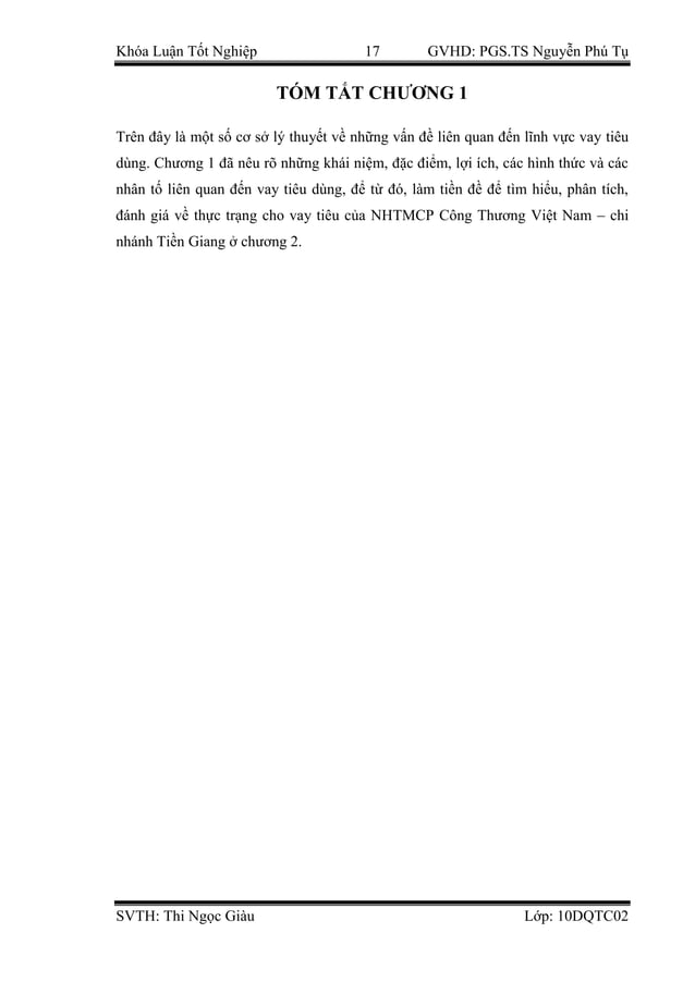 Phân tích hoạt động cho vay tiêu dùng tại ngân hàng tmcp công thương việt nam – chi nhánh tiền ...