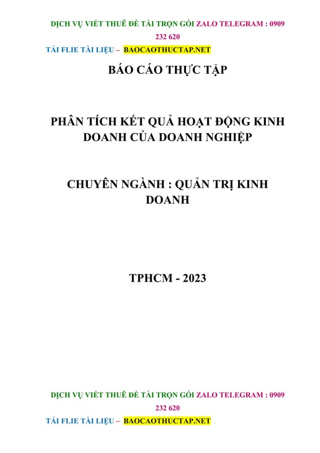 Phân Tích Kết Quả Hoạt Động Kinh Doanh Của Doanh Nghiệp | DOCX