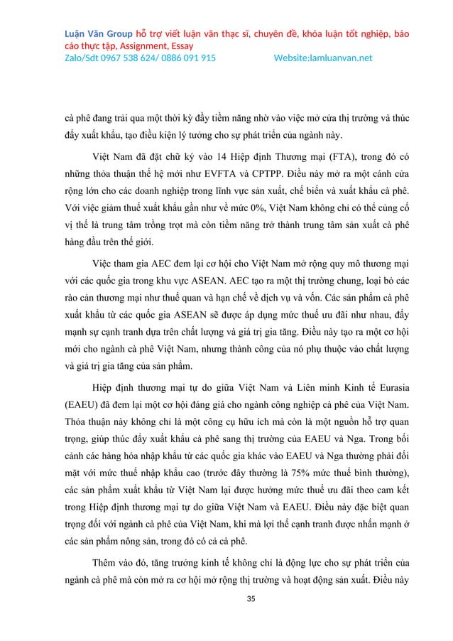 Phân tích lợi thế cạnh tranh của ngành cà phê trong bối cảnh hội nhập quốc tế | DOCX