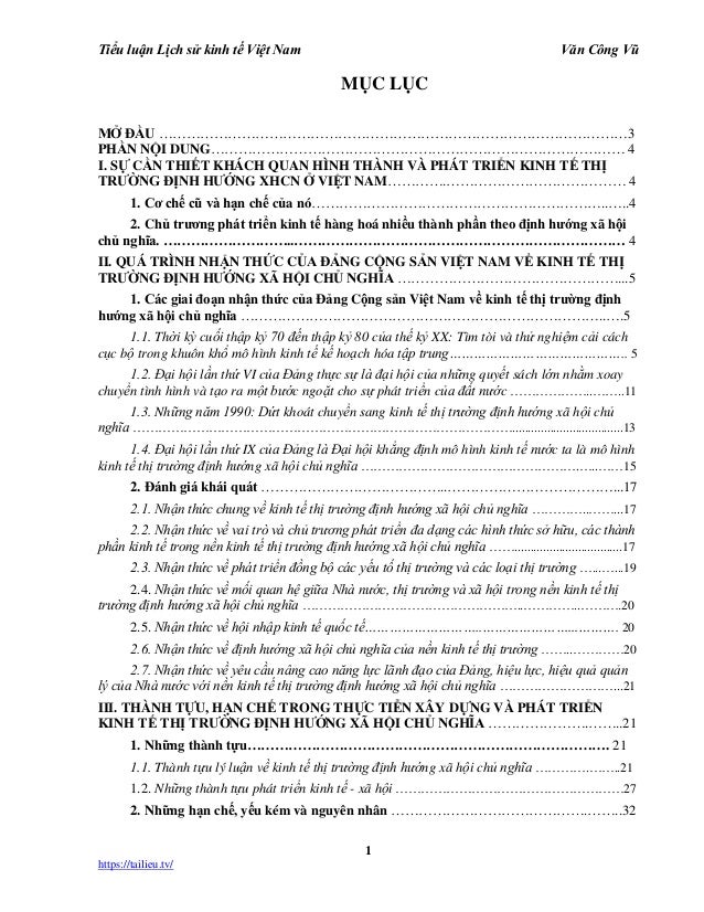 Tiểu luận Phân tích quá trình hình thành và phát triển của mô hình kinh tế thị trường theo định ...