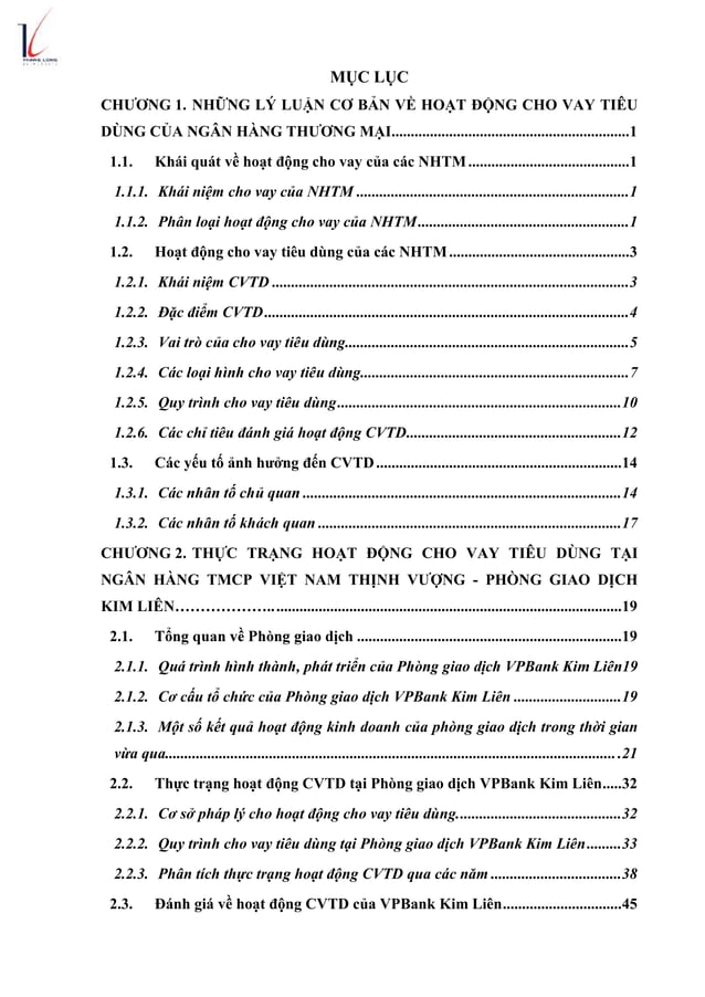Phân tích thực trạng hoạt động cho vay tiêu dùng tại ngân hàng tmcp việt nam thịnh vượng phòng ...