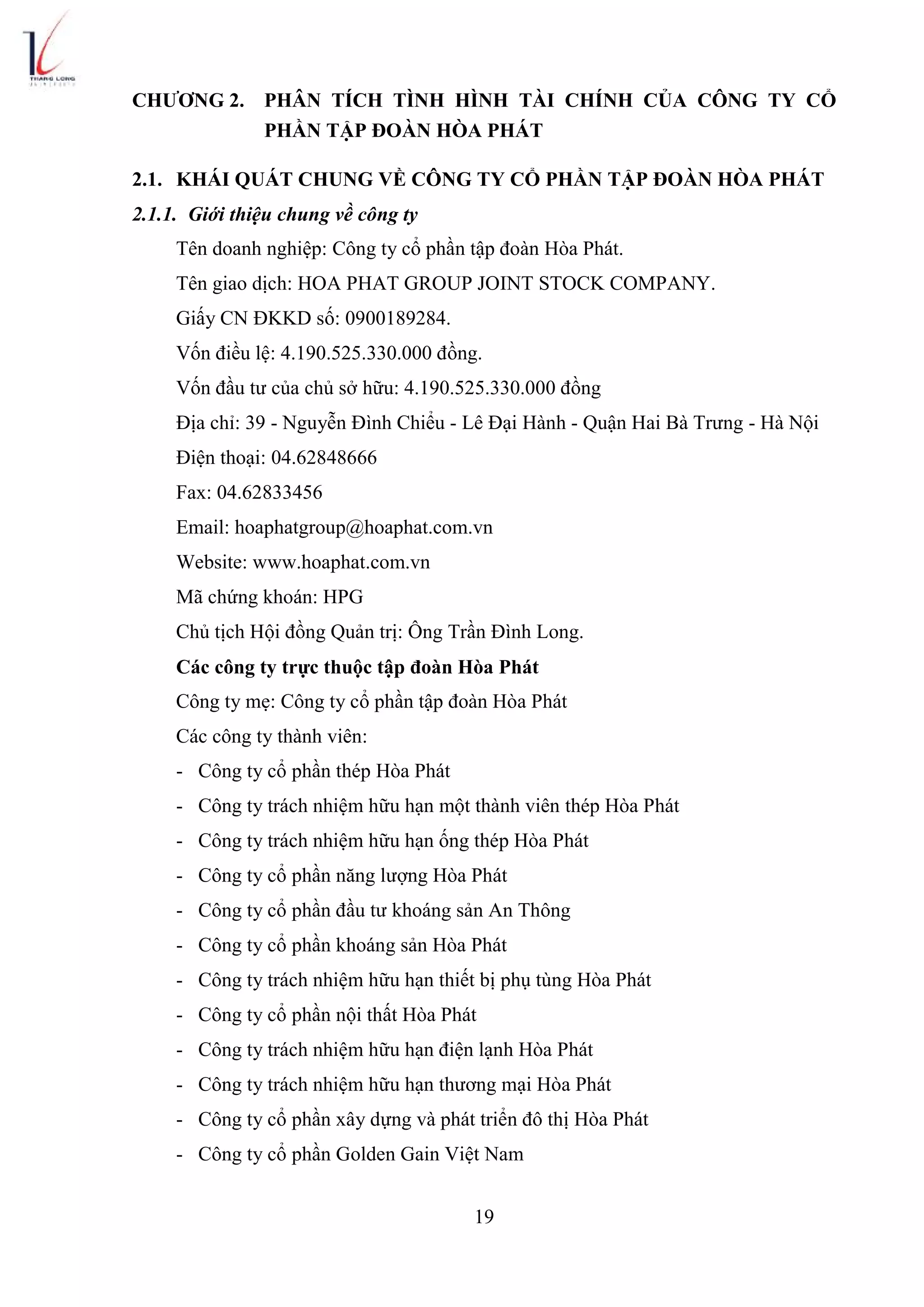 Phân tích tình hình tài chính của công ty cổ phần tập đoàn hòa phát | PDF