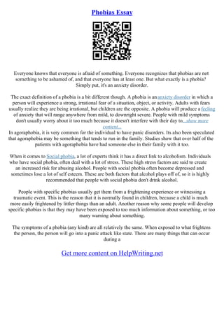 Phobia Essay | PDF | Brain and Nervous System Disorders | Diseases and ...