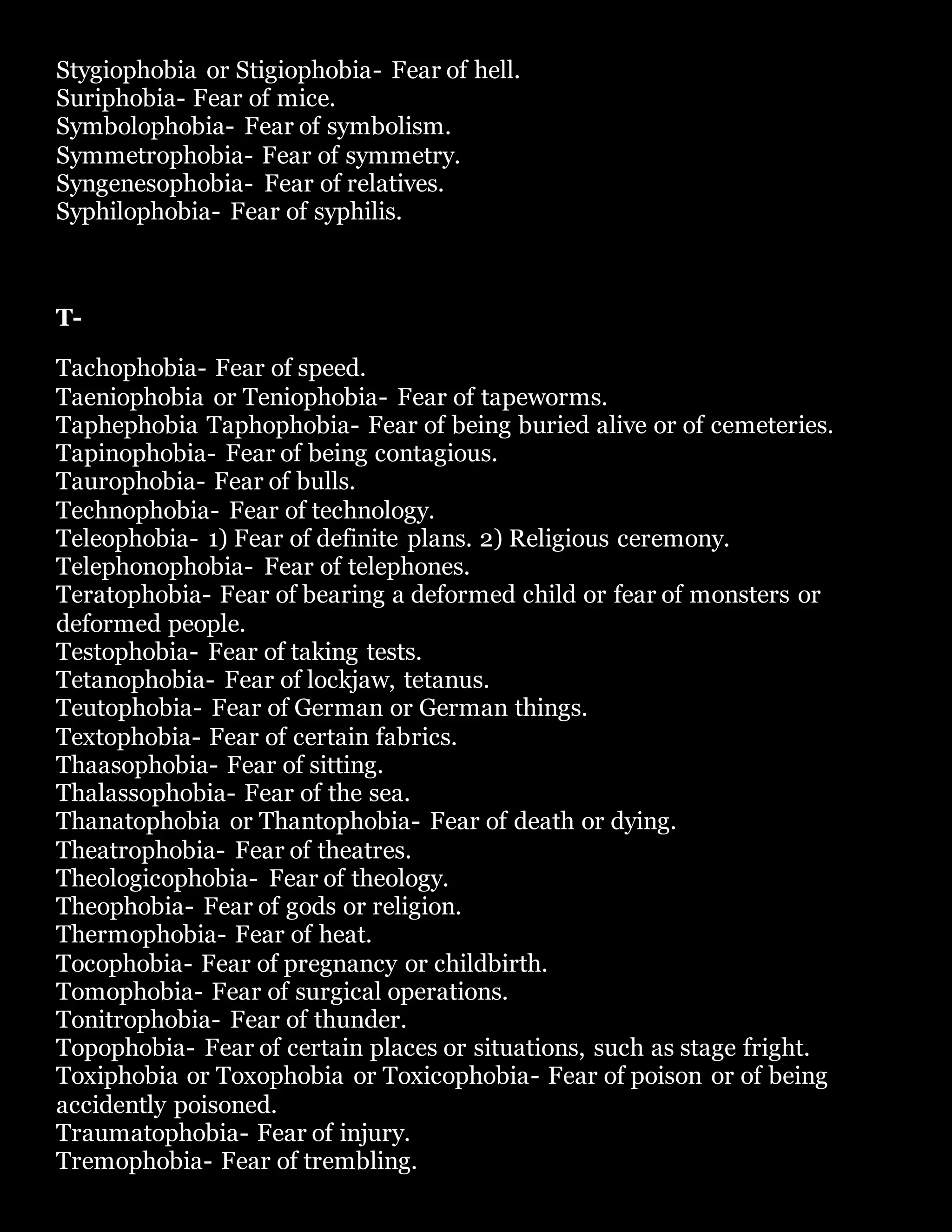 Different Types of Phobia | DOCX