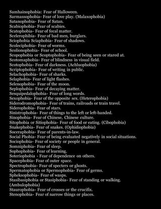 Different Types of Phobia | DOCX