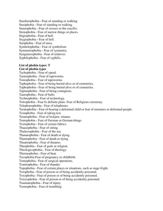 Phobia types | PDF | Brain and Nervous System Disorders | Diseases and ...