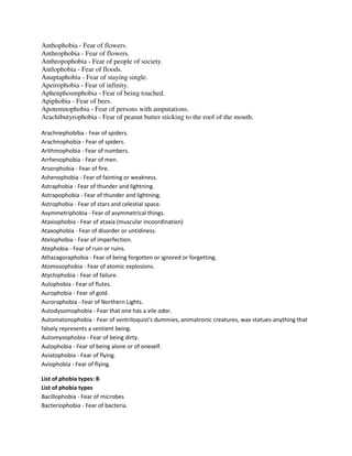 Phobia types | PDF | Brain and Nervous System Disorders | Diseases and ...