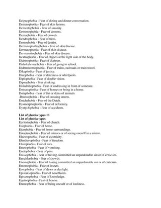 Phobia types | PDF | Brain and Nervous System Disorders | Diseases and ...