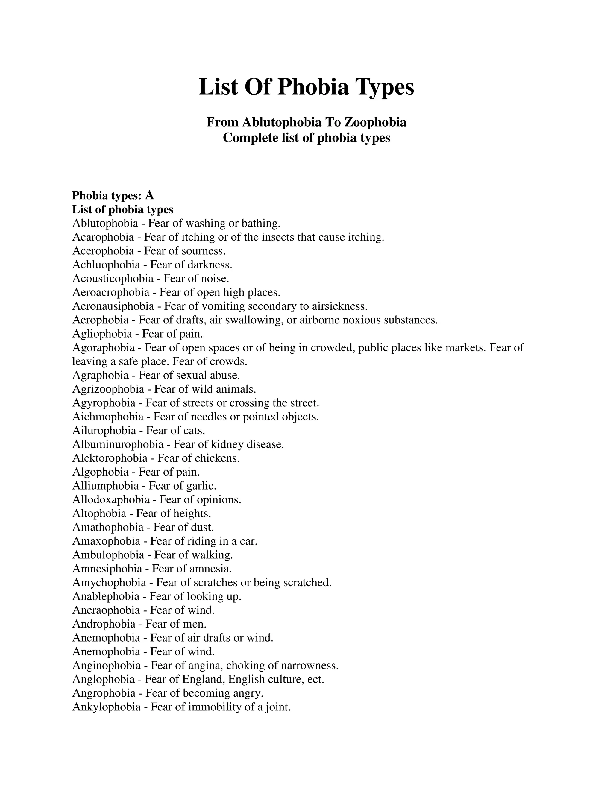 Phobia types | PDF