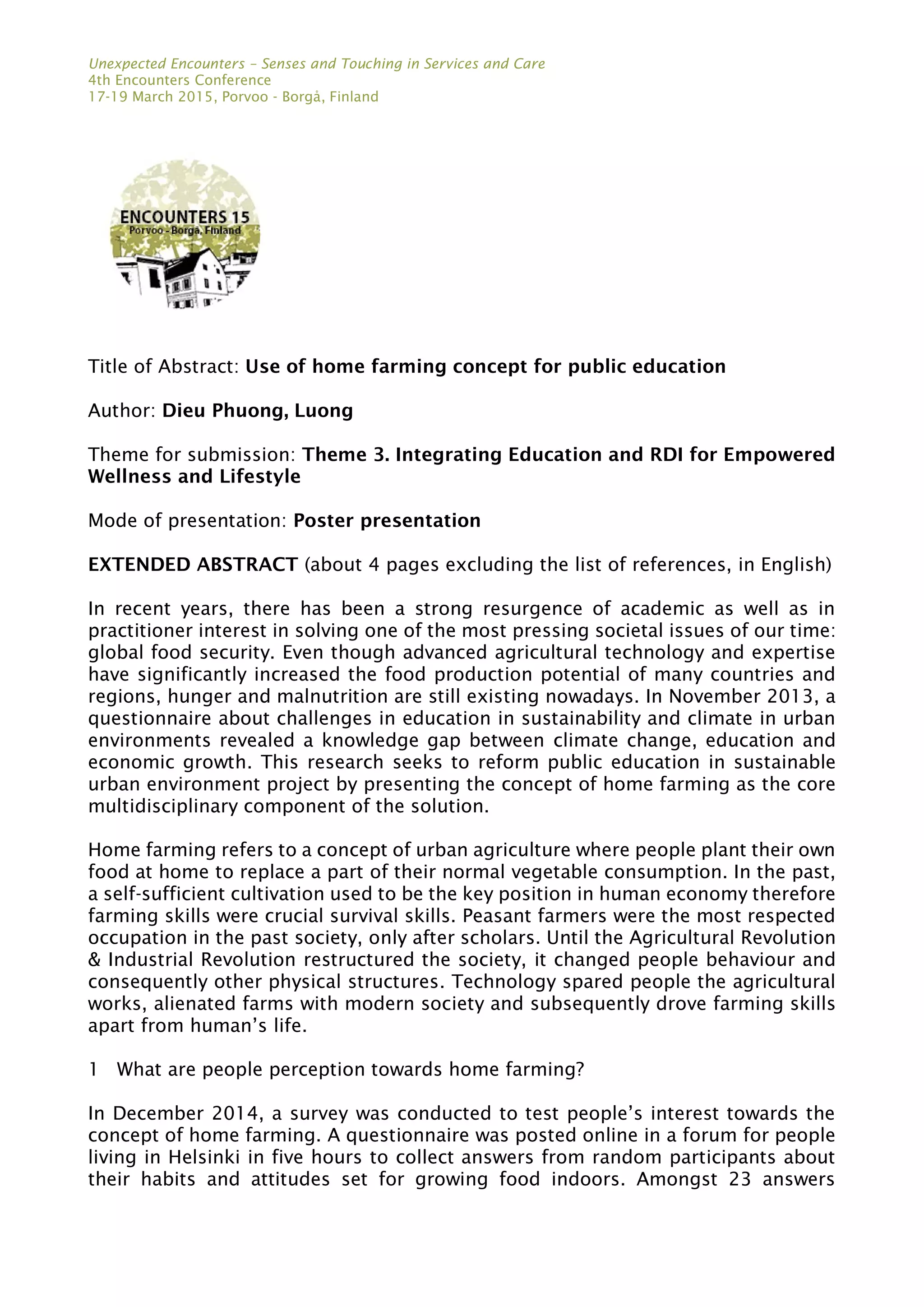 Use of Home Farming for Public Education | PDF