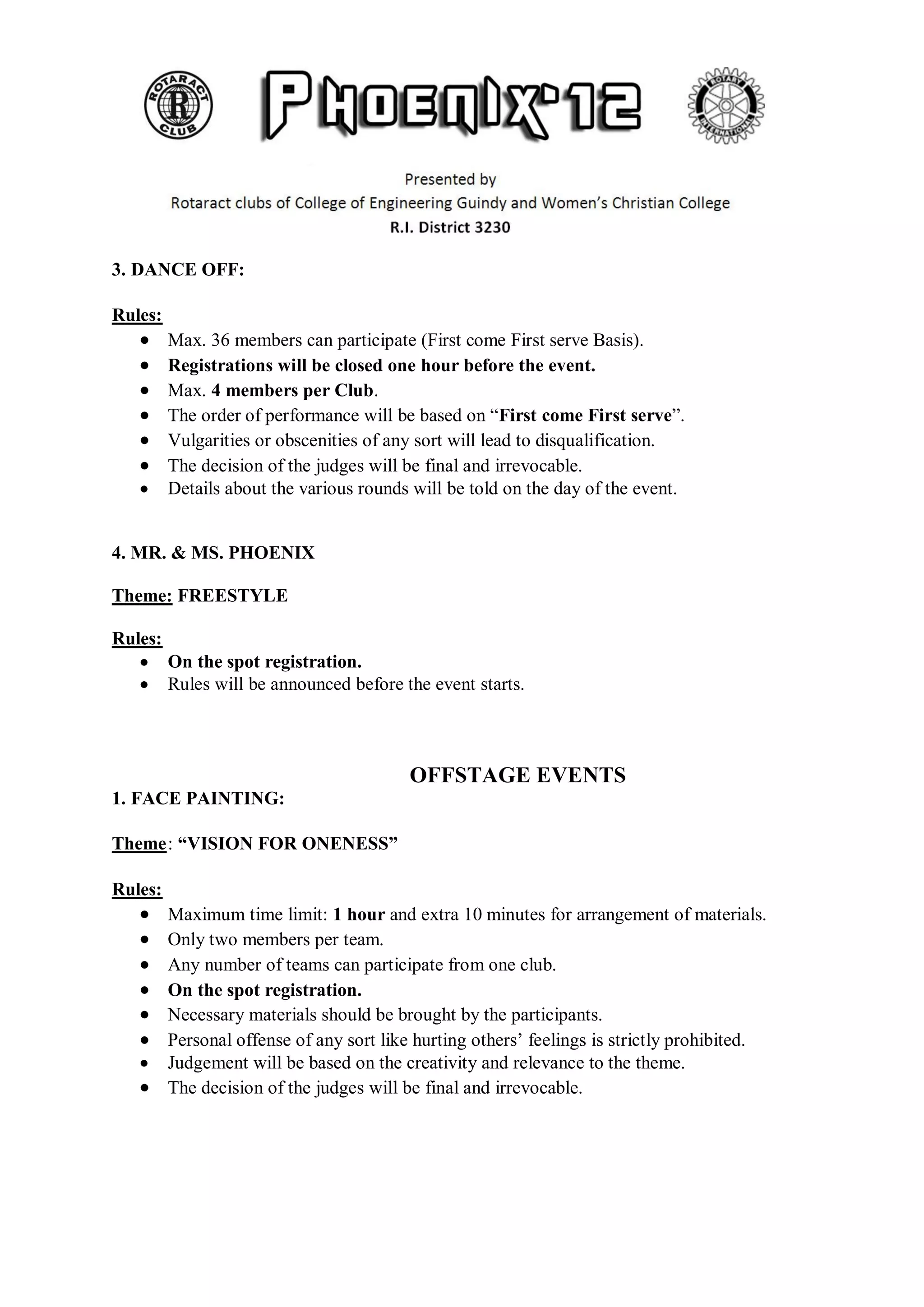 Phoenix - Cultural Event - Rules & Requlations | PDF