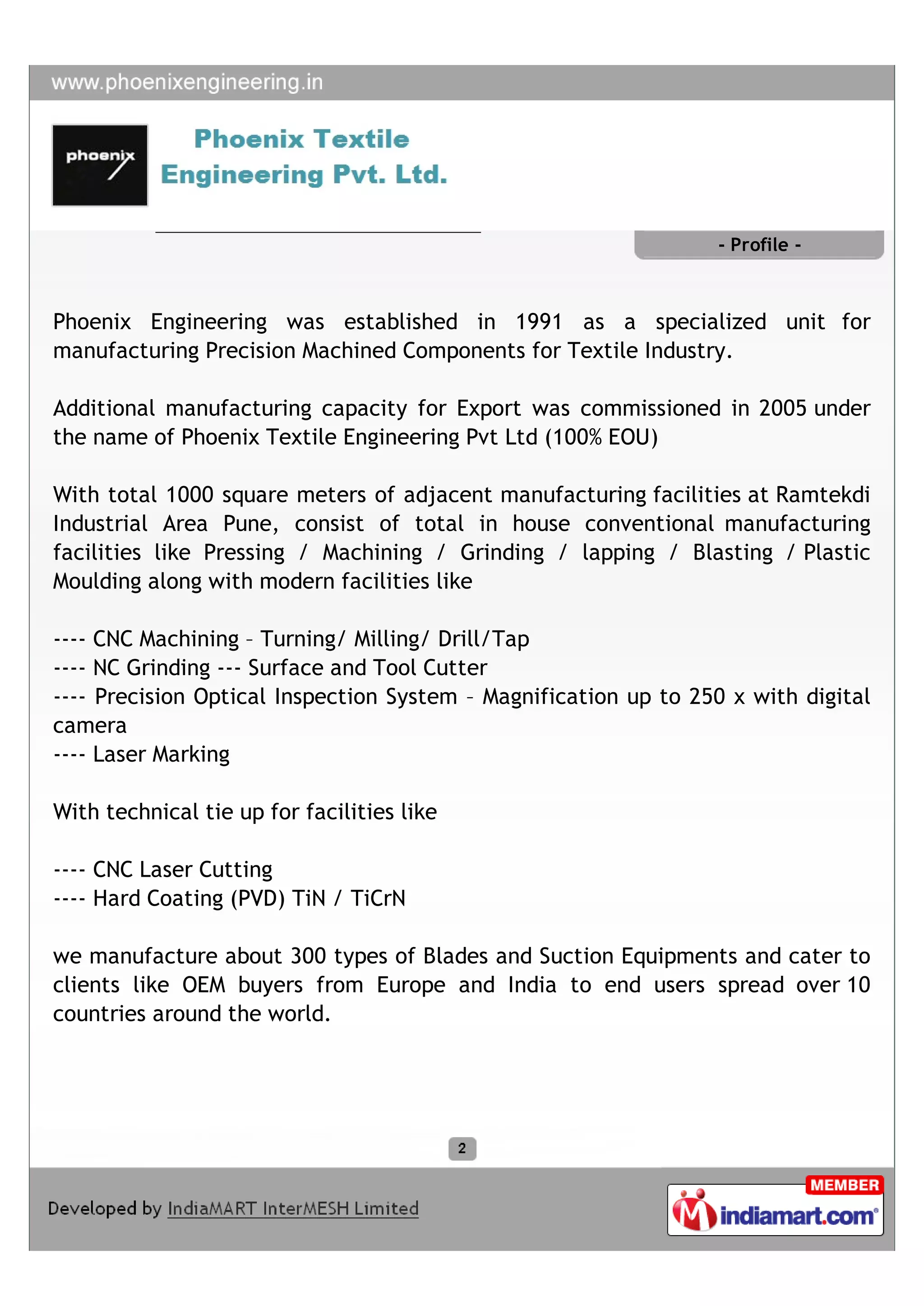 Phoenix Textile Engineering Pvt. Ltd., Pune, Precision Machined ...