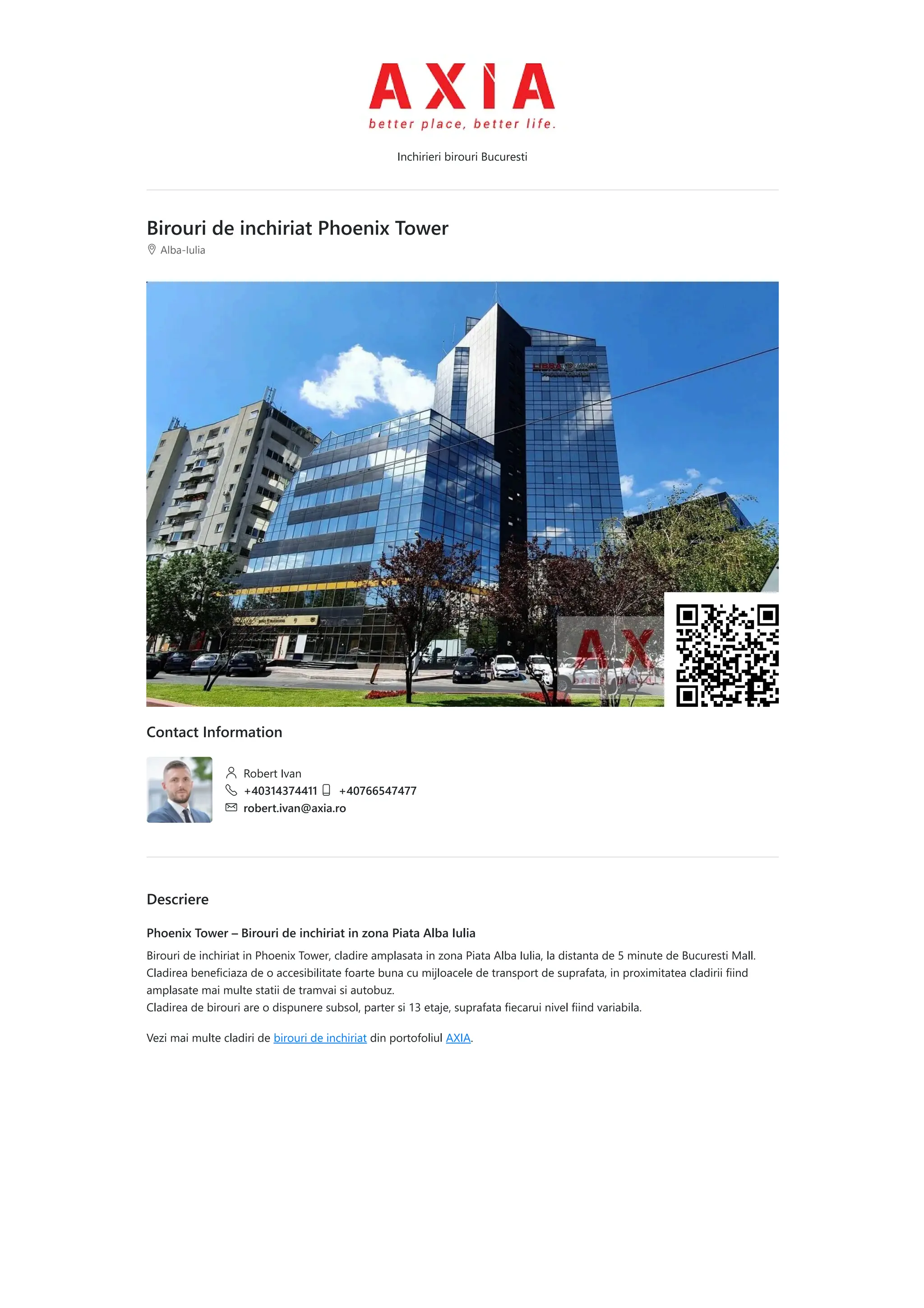 Phoenix Tower – Birouri de închiriat în zona Piața Alba Iulia | PDF