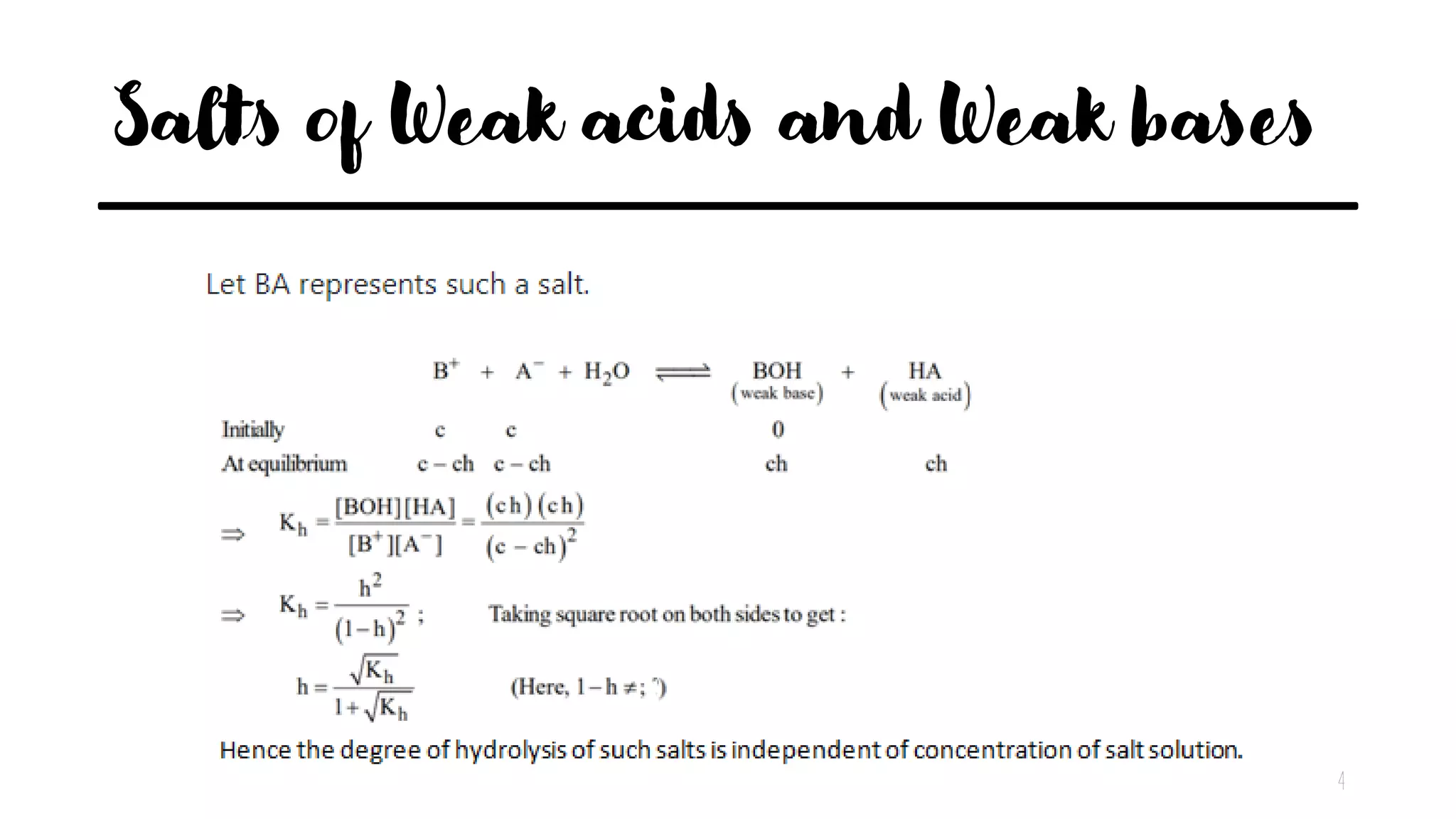 pH of a salt of a Weak acid and Weak base: Derivation | PPT