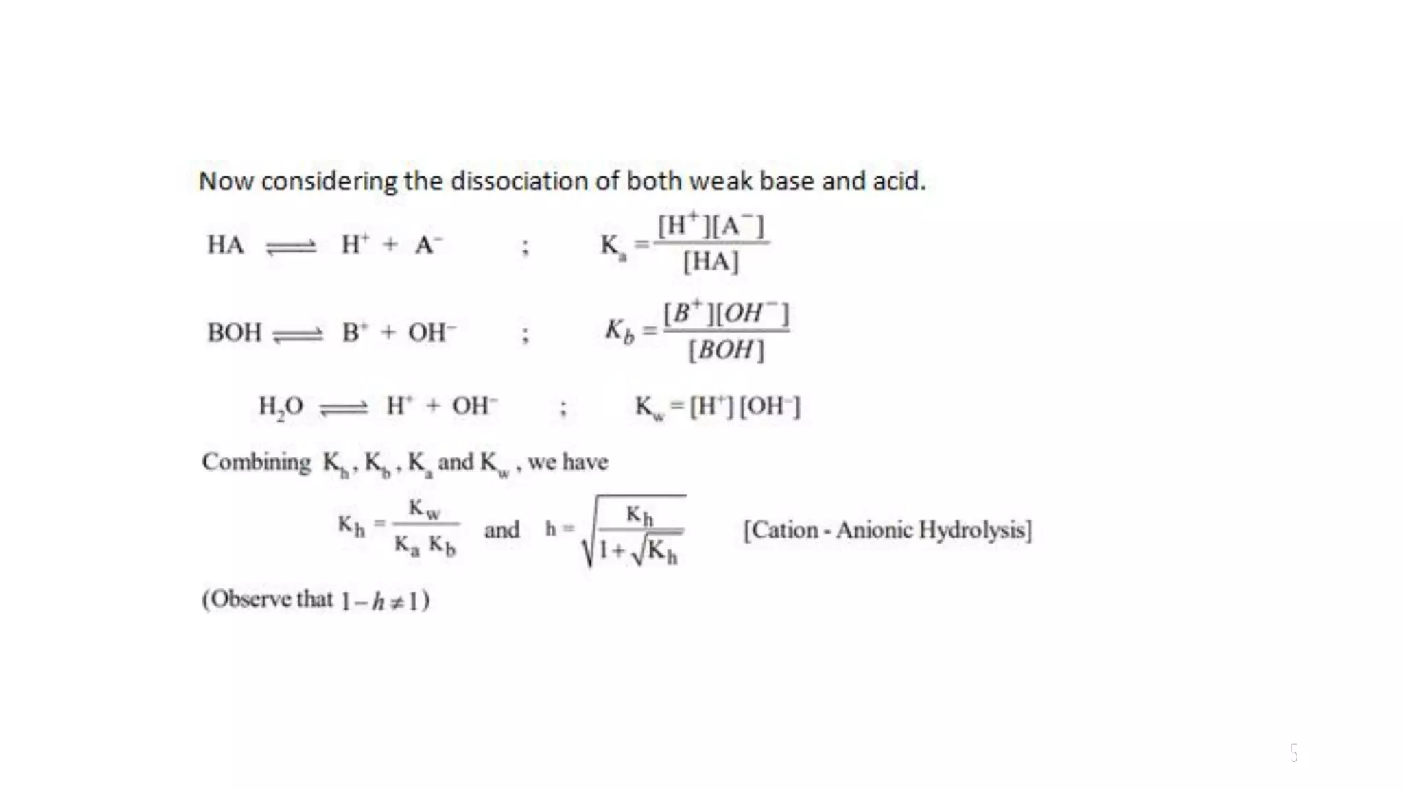 pH of a salt of a Weak acid and Weak base: Derivation | PPT