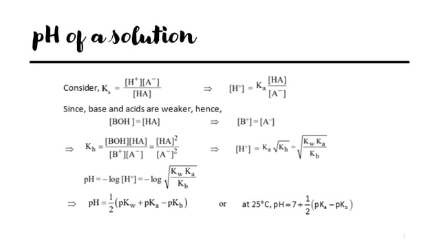 pH of a salt of a Weak acid and Weak base: Derivation | PPT