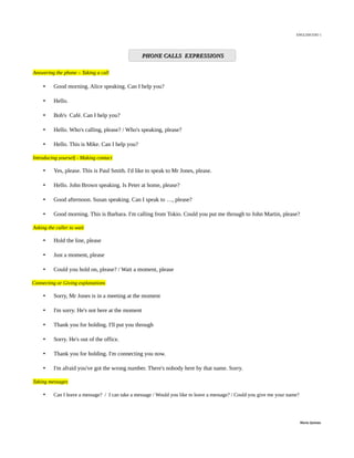 Phone calls expressions | PDF