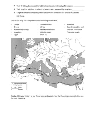 Phonecians and hebrews worksheet | PDF