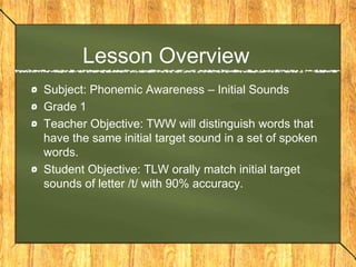 Phonemic Awareness Lesson Plan - Beginning Sounds | PPTX