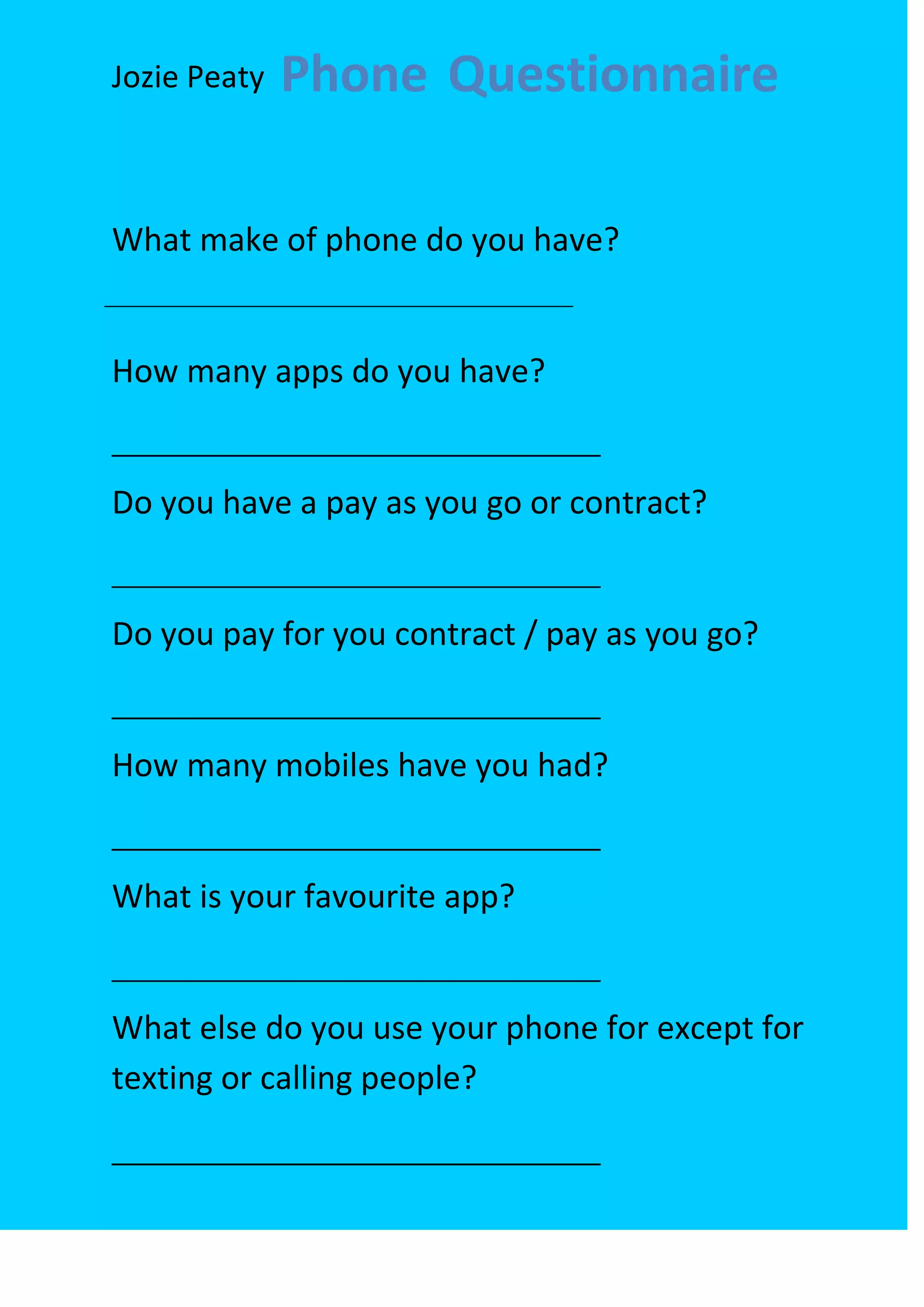 Phone questionnaire | DOCX | Phone Services | Home Utilities