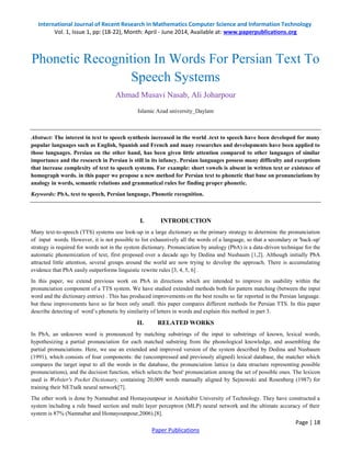 Phonetic Recognition In Words For Persian Text To Speech Systems | PDF