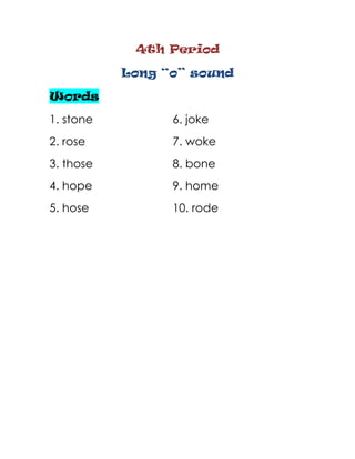 Phonics 4th period long (o) sound | DOC