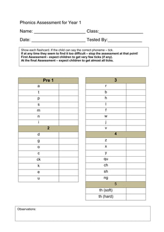 Phonics assessment for year 1 | DOCX