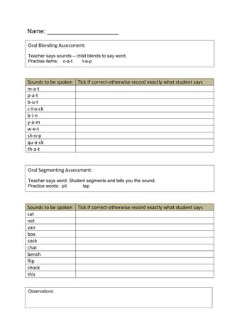 Phonics assessment for year 1 | DOCX