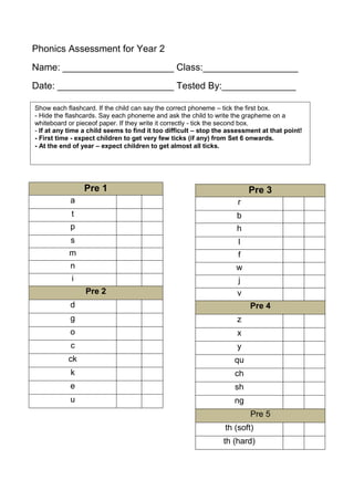 Phonics assessment for year 2 | DOCX