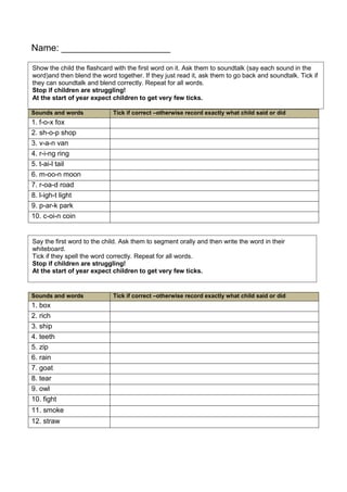 Phonics assessment for year 2 | DOCX