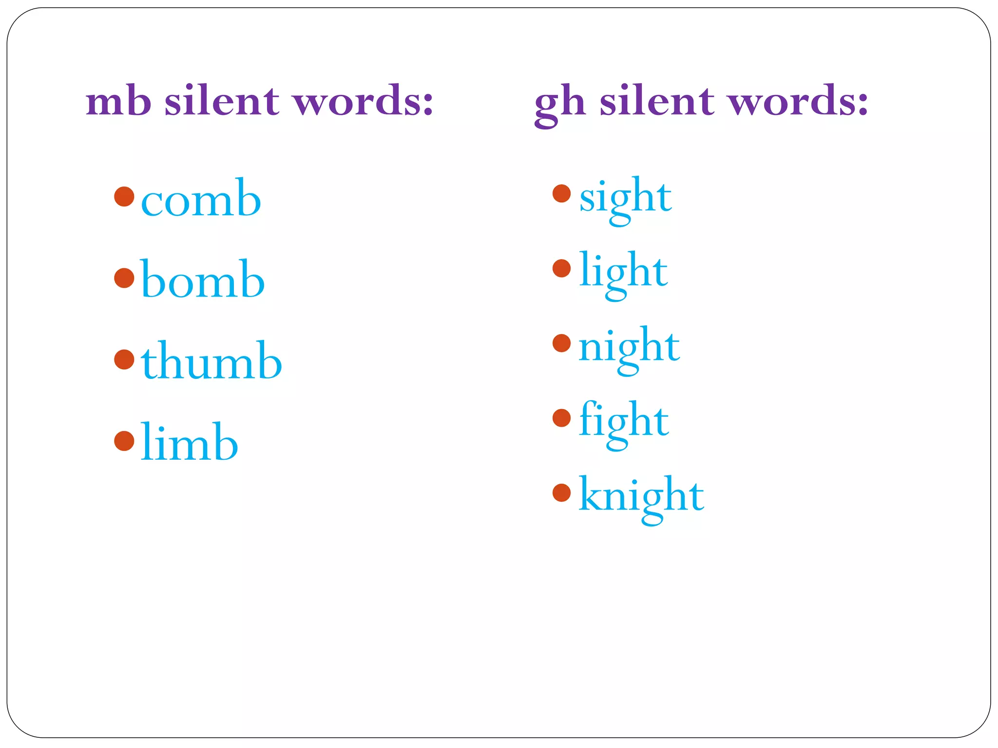 Phonics kn,wr,mb,gh | PPTX