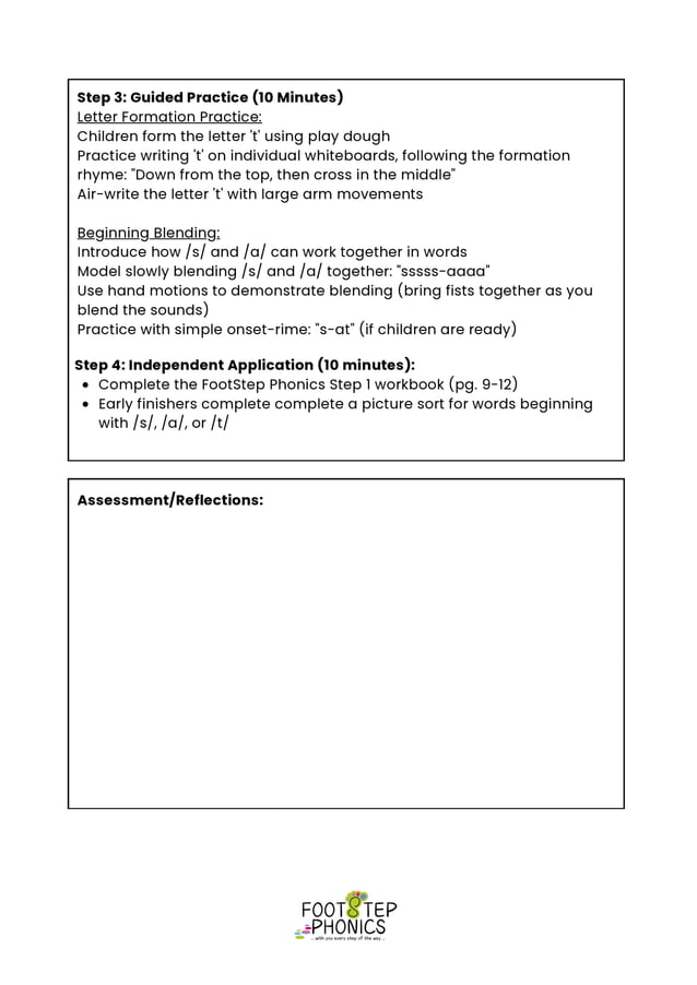 Footstep Phonics Lesson Plan - Step 1 Letter T | PDF