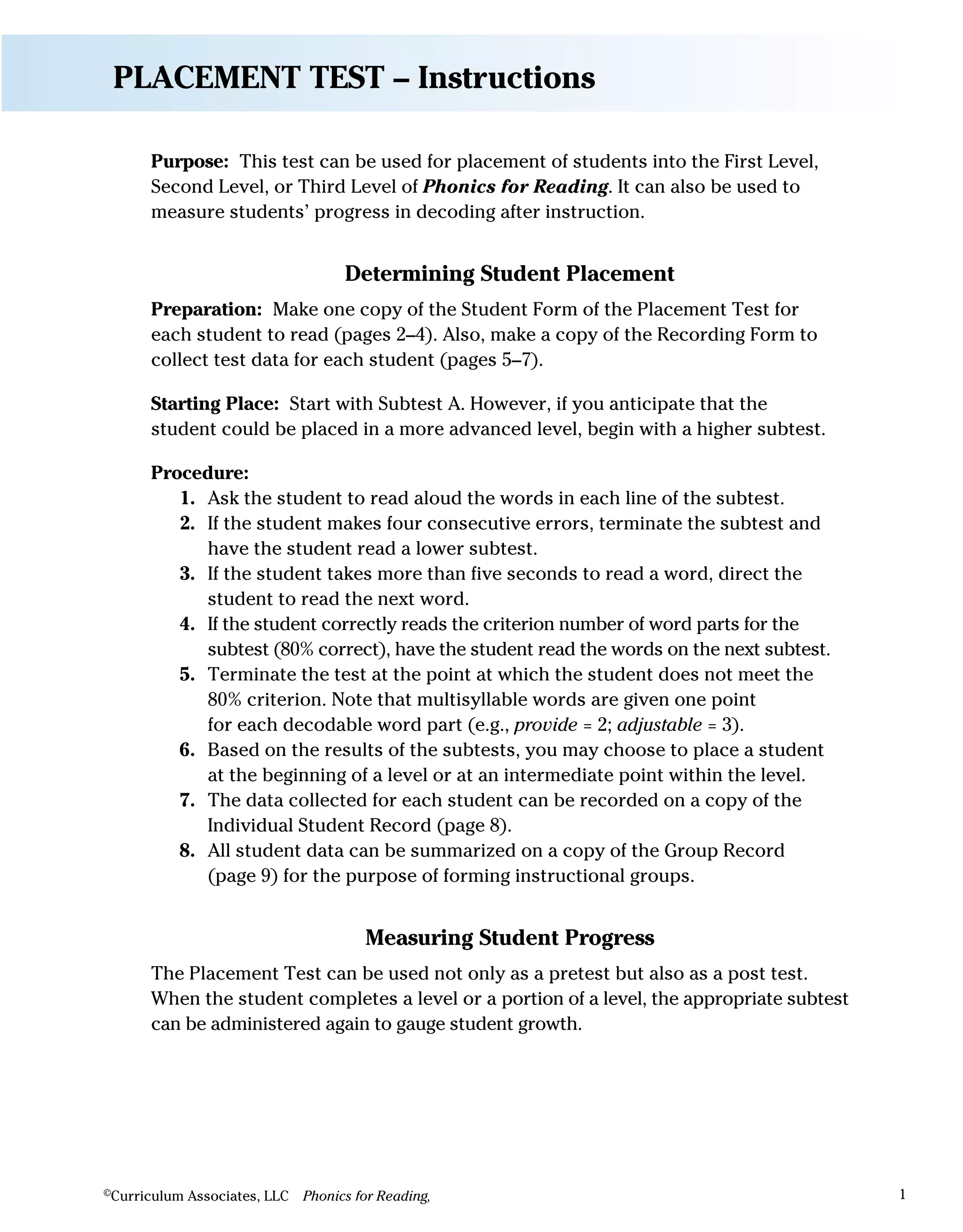 Phonics placementtst brochure | PDF