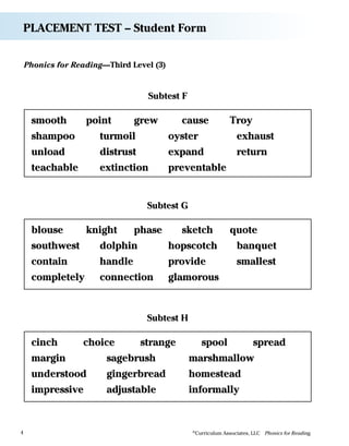 Phonics placementtst brochure | PDF