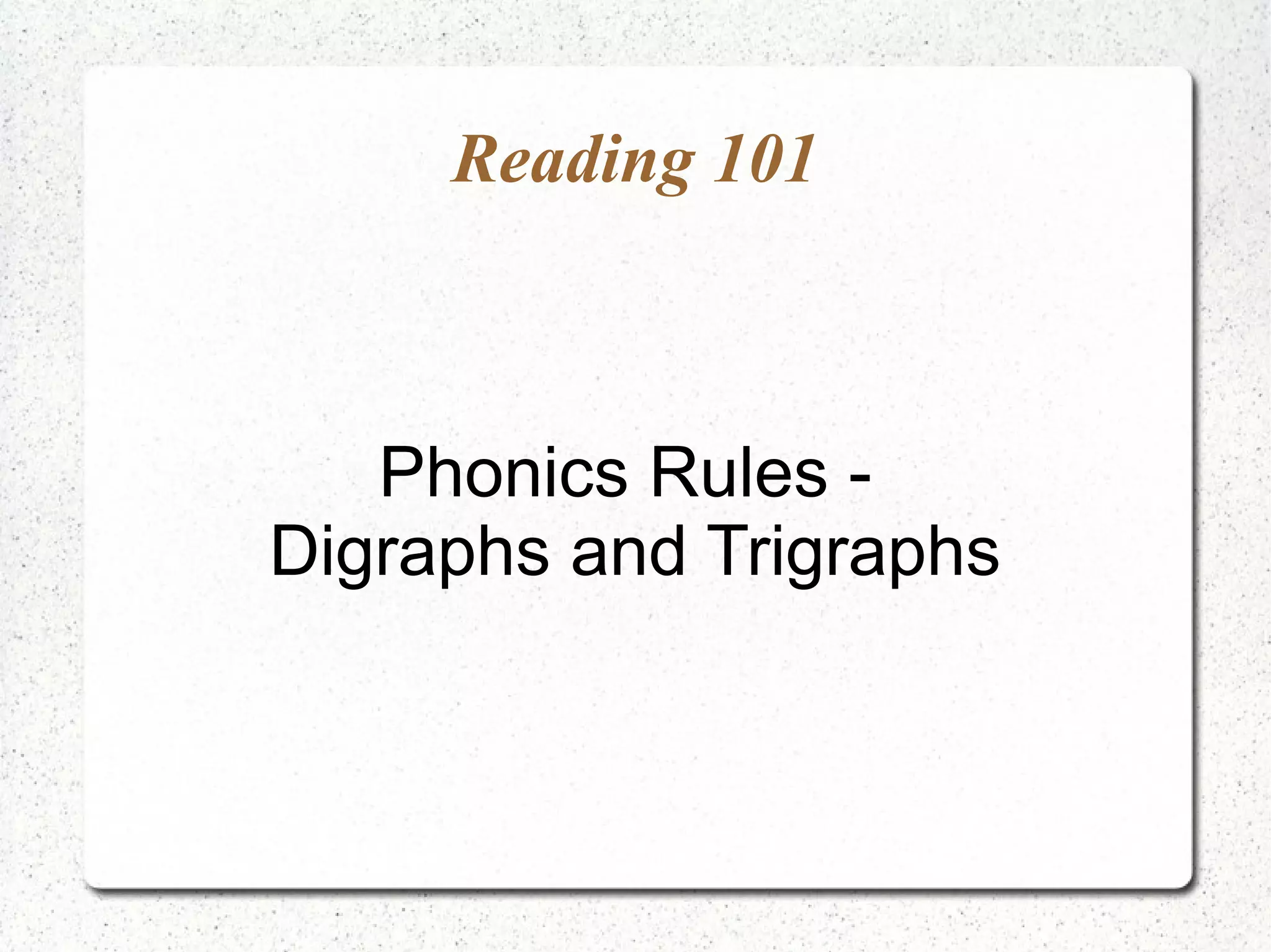 LL Lower Primary 1A - Digraphs and Trigraphs (o) | PPT