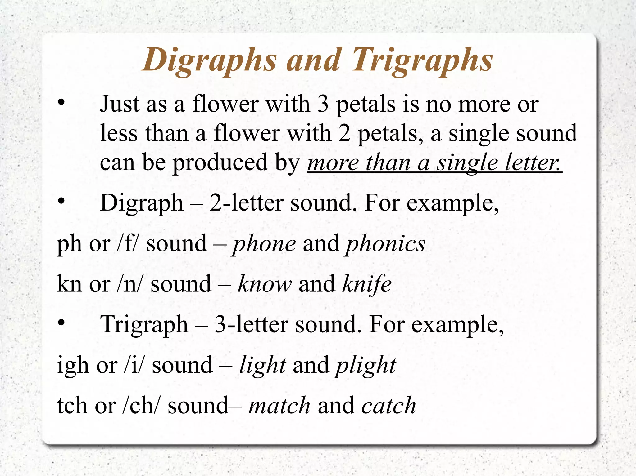 LL Lower Primary 1A - Digraphs and Trigraphs (o) | PPT