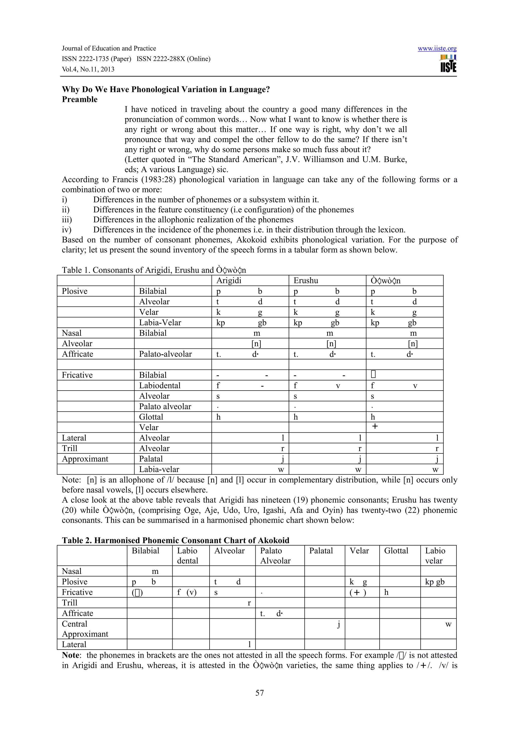 Phonological variation in akokoid | PDF