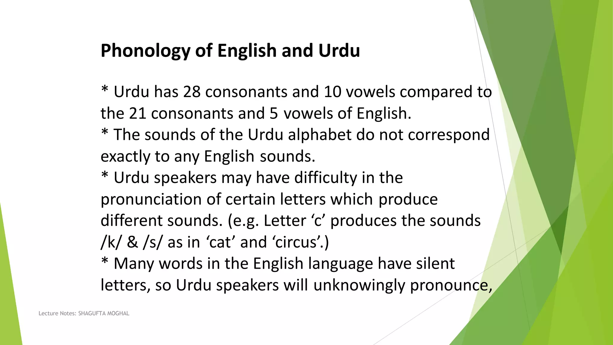 Phonology of English as compared to Urdu phonology | PPTX