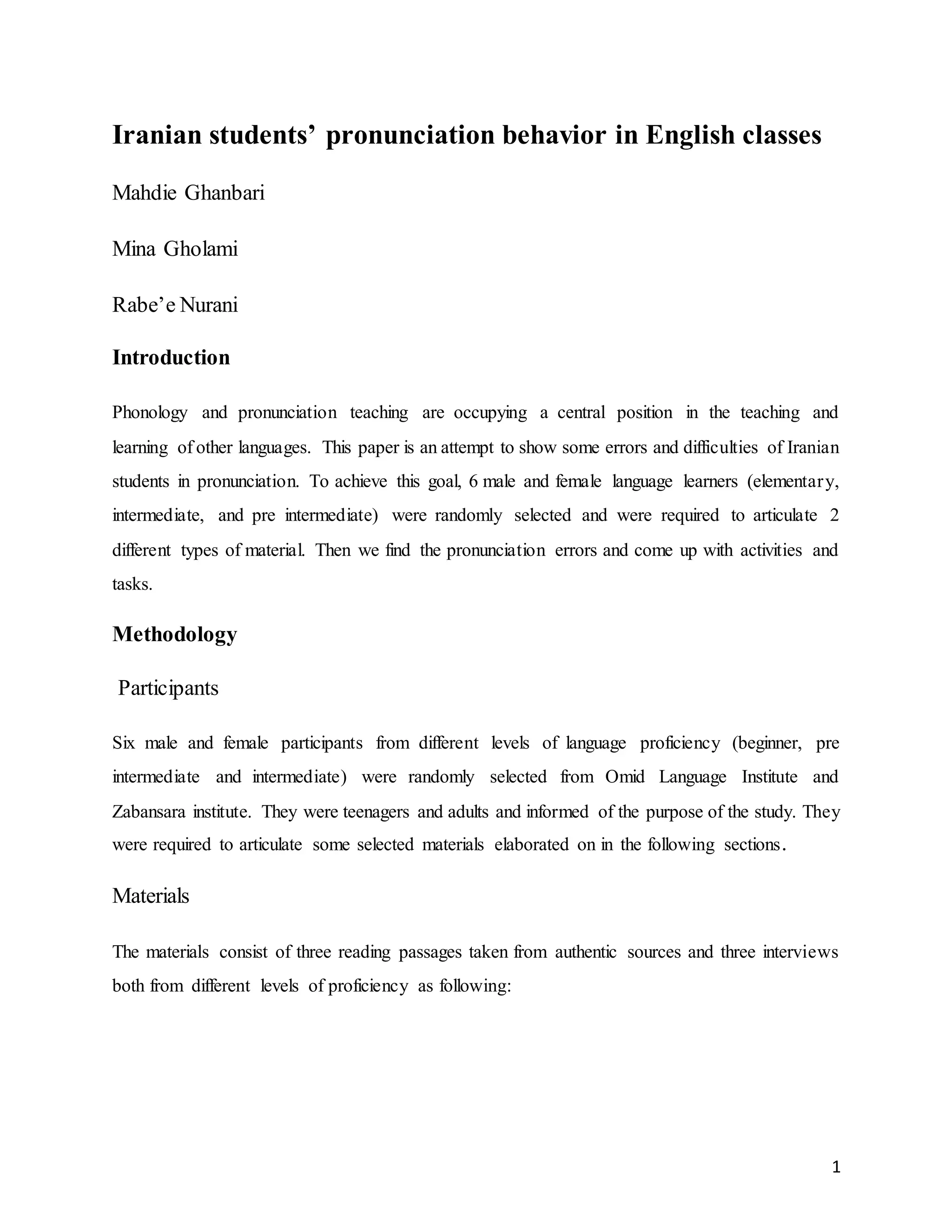 Iranian students' pronunciation behaviour in English classes | DOCX