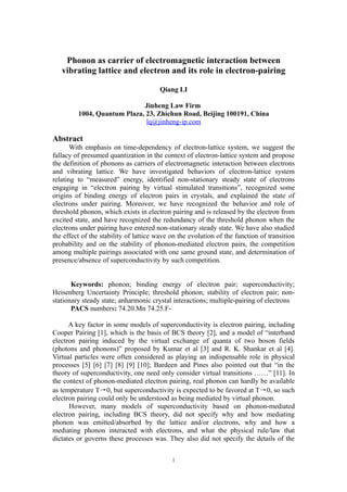 (v3) Phonon as carrier of electromagnetic interaction between vibrating ...