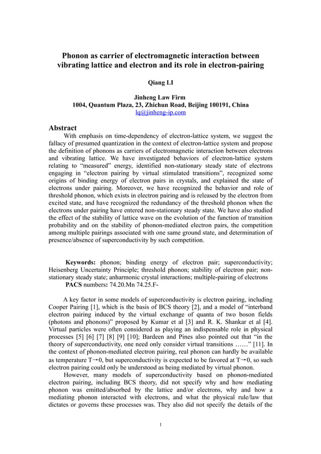 (v3) Phonon as carrier of electromagnetic interaction between vibrating lattice and electron and ...