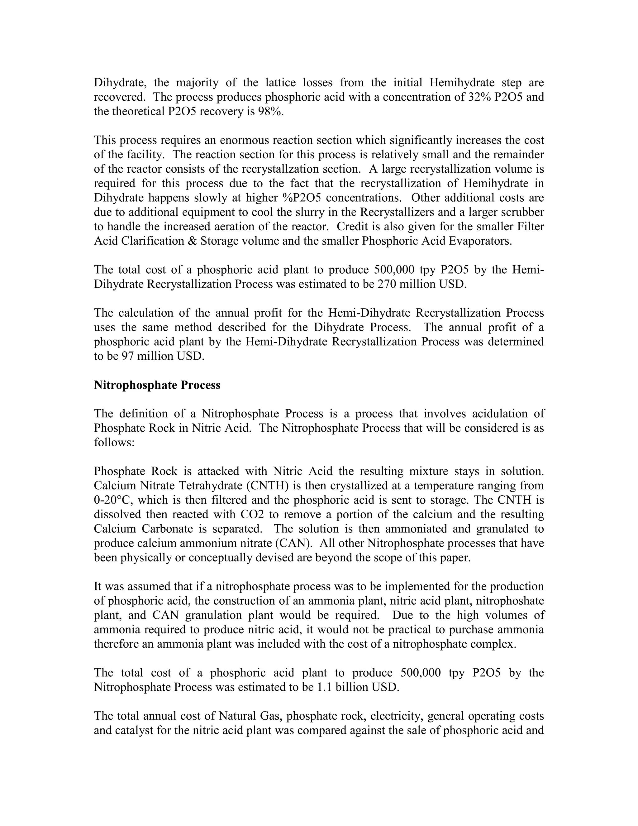Phosphoric acid process comparison, paper | PDF
