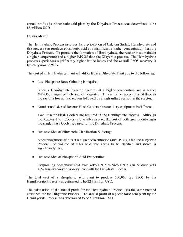 Phosphoric acid process comparison, paper | PDF