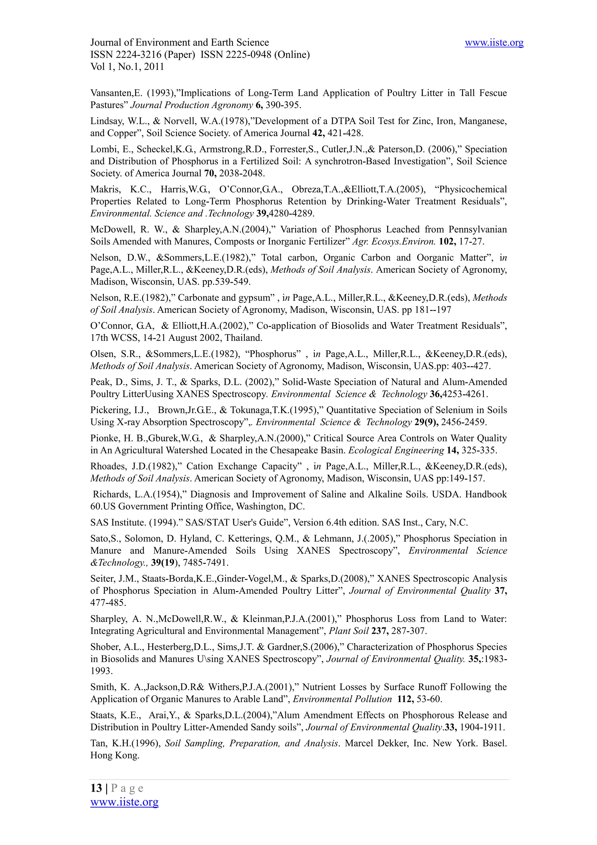 Phosphorus speciation in drinking water treatment residuals | PDF | Agriculture | Industries