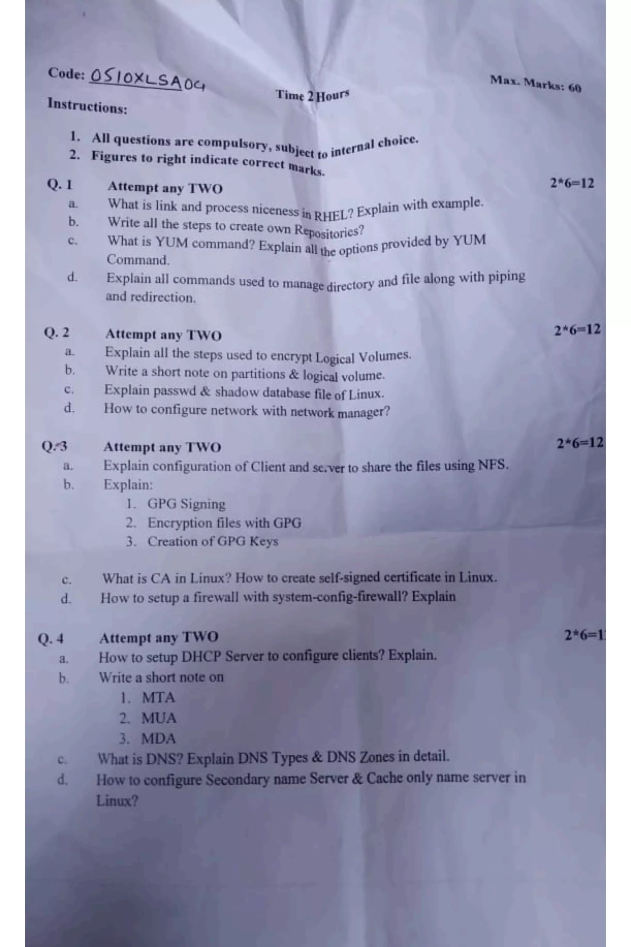 Linux 2022 Exam Question paper | PDF